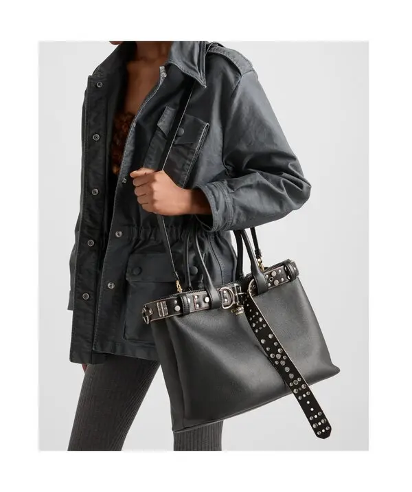 Prada Buckle Large Leather Bag With Studded Belt