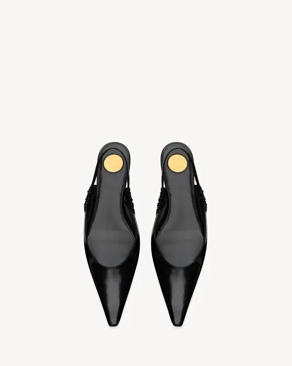 Saint Laurent Anne-marie Slingback Flats In Smooth Leather - Black