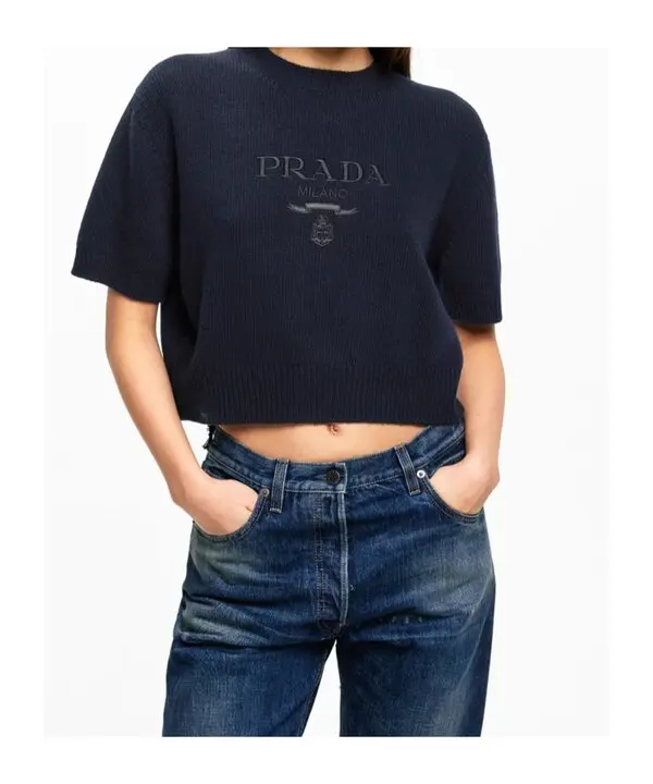Prada Short Sleeve Crew Neck Knit Sweater