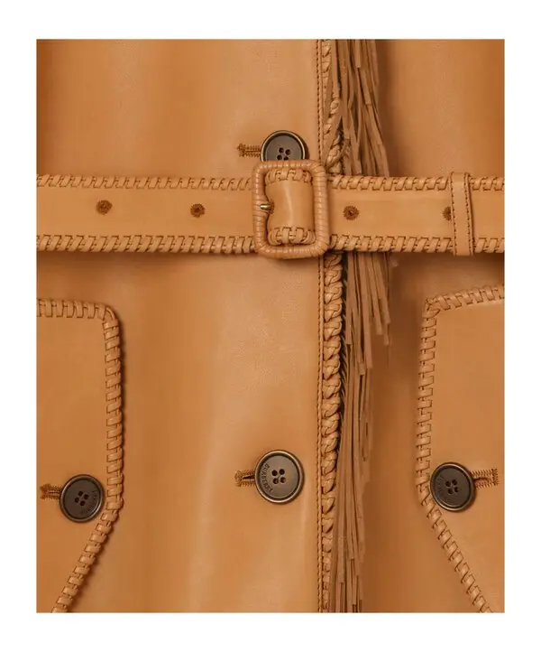 Burberry Short Fringed Leather Car Coat