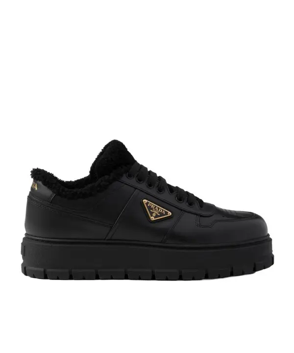 Prada Leather Lace-up Sneakers - Black