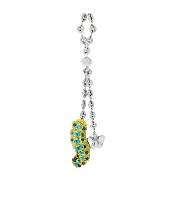 Loewe Brass Caterpillar Chain Charm With Bead Embellishments - White