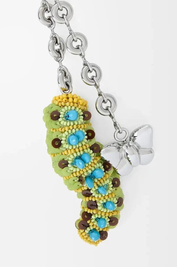 Loewe Brass Caterpillar Chain Charm With Bead Embellishments