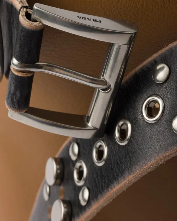 Prada Buckled Leather Bucket Bag With Studded Belt