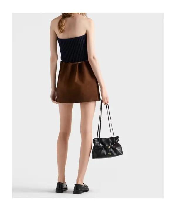 Prada Strapless Ribbed Knit Top With Mother Of Pearl Pendant