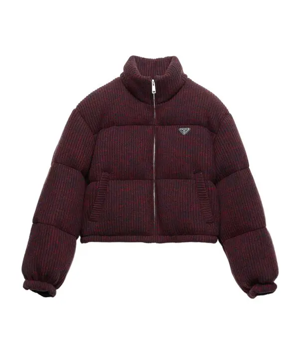 Prada Cropped Cashmere And Wool Down Jacket - Ebony/amaranth Red