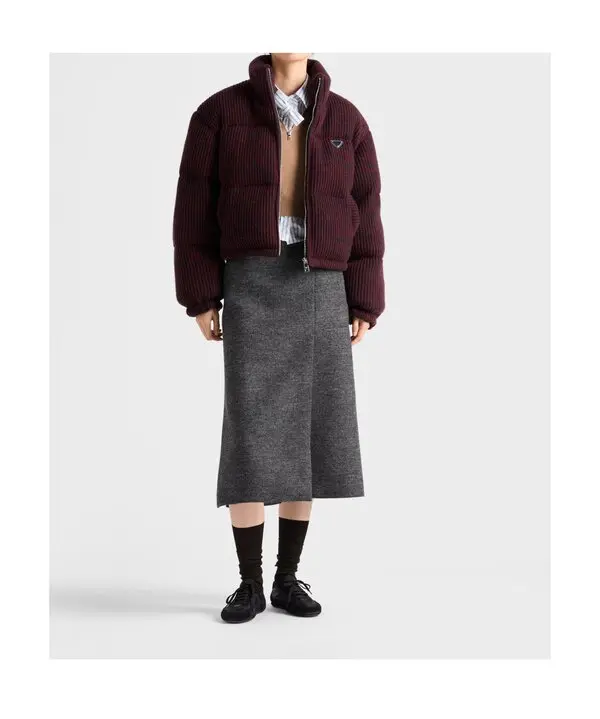Prada Cropped Cashmere And Wool Down Jacket - Ebony/amaranth Red