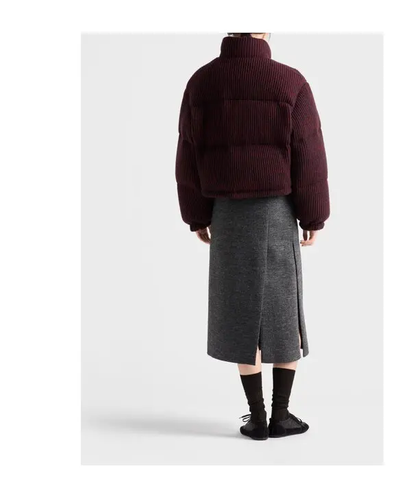 Prada Cropped Cashmere And Wool Down Jacket - Ebony/amaranth Red