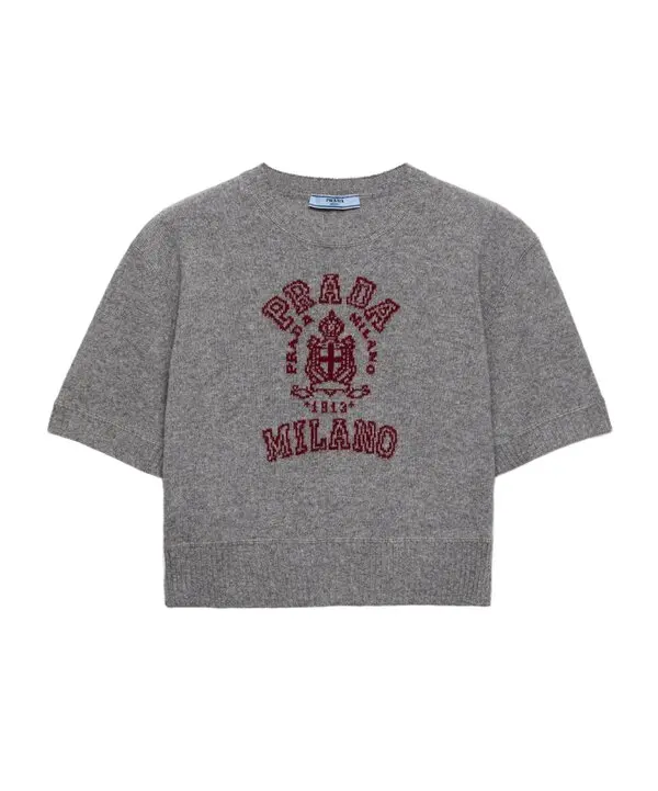 Prada Wool And Cashmere Intarsia Logo Sweater