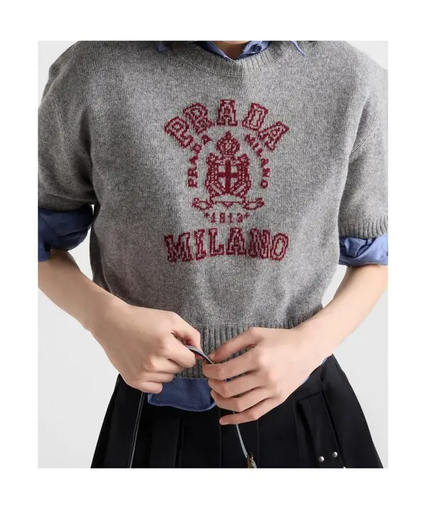 Prada Wool And Cashmere Intarsia Logo Sweater