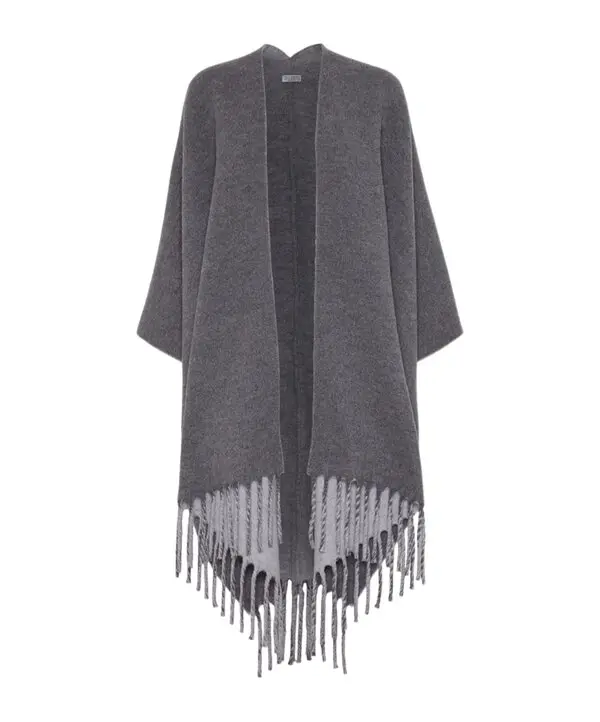 Brunello Cucinelli Fringed-edge Knitted Cape - Black