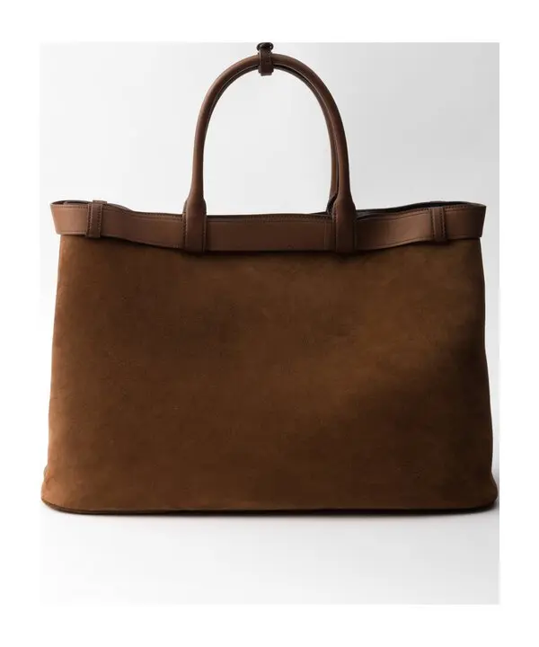 Prada Suede Tote Bag With Buckle Detail - Cocoa Brown