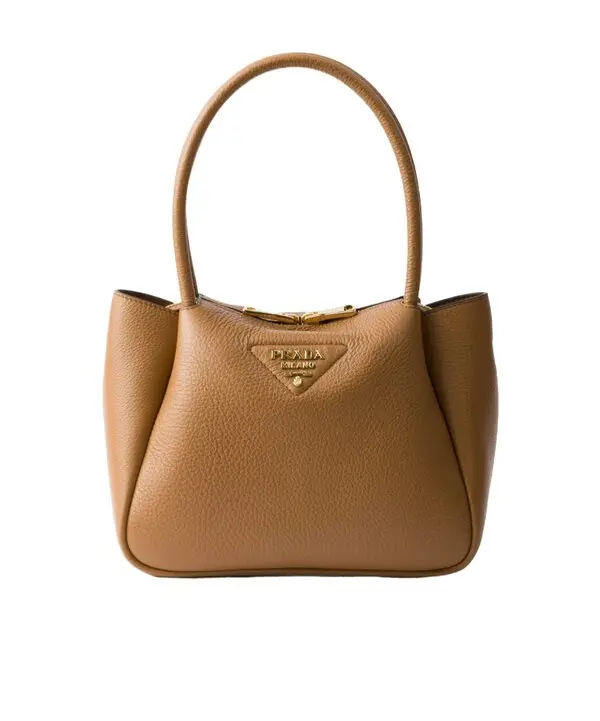Prada Small Leather Bag With Woven Tape Shoulder Strap - Caramel