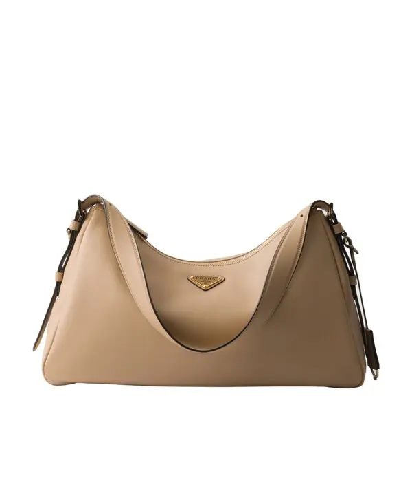Prada Aimée Large Leather Shoulder Bag - Sand