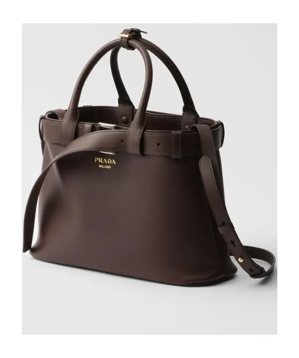 Prada Buckle Small Leather Handbag With Belt - Black