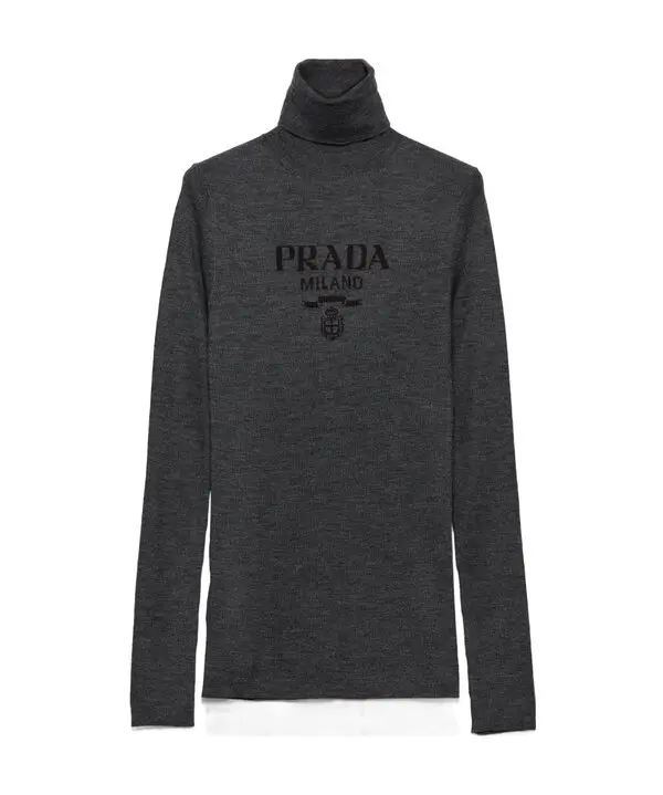 Prada Superfine Wool Ribbed Turtleneck Sweater - Dark Gray