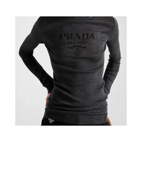 Prada Superfine Wool Ribbed Turtleneck Sweater - Dark Gray