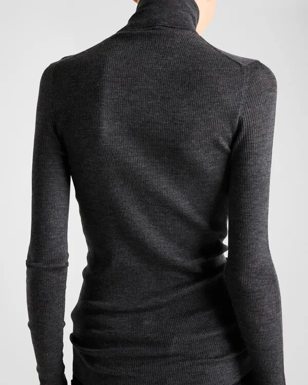 Prada Superfine Wool Ribbed Turtleneck Sweater - Dark Gray