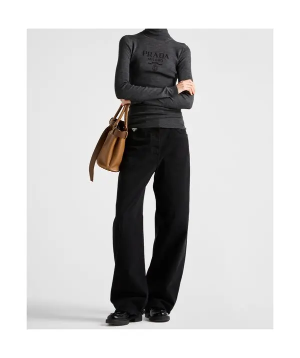 Prada Superfine Wool Ribbed Turtleneck Sweater - Dark Gray