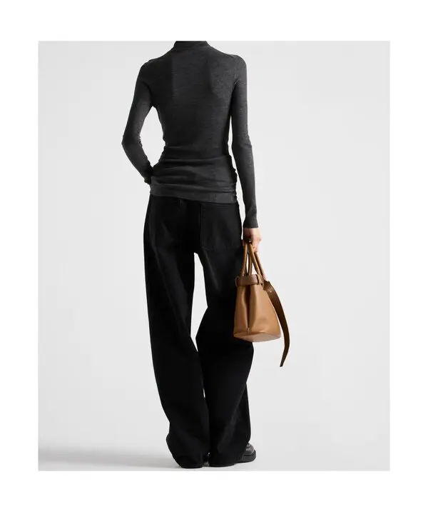 Prada Superfine Wool Ribbed Turtleneck Sweater - Dark Gray