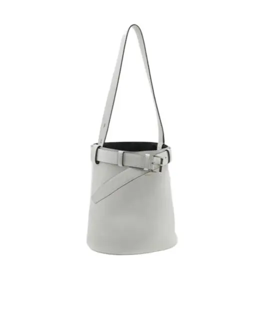 Prada Buckle Leather Bucket Bag With Belt - White/black