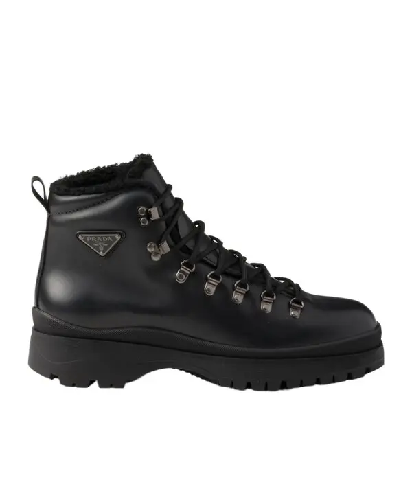 Prada Brixxen Leather Lace-up Ankle Boots