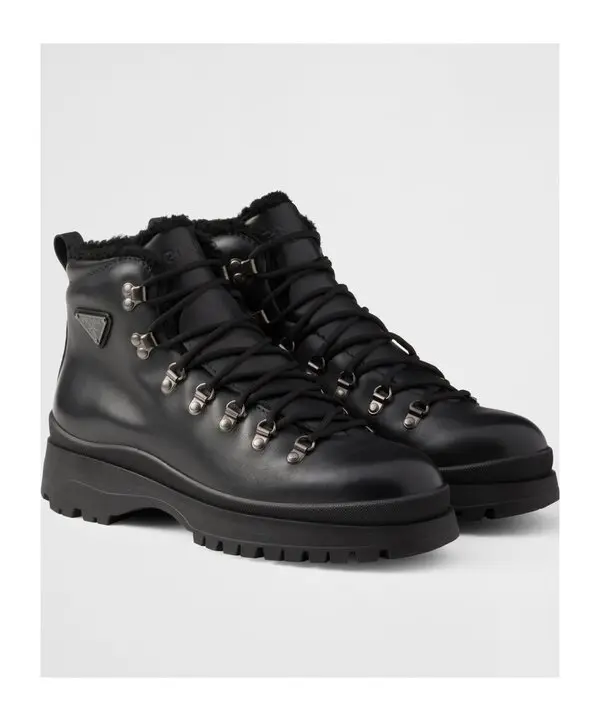 Prada Brixxen Leather Lace-up Ankle Boots