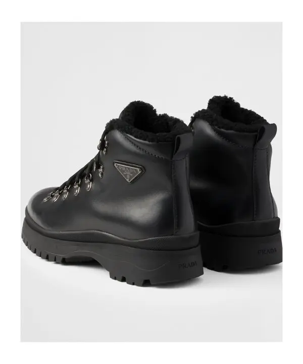 Prada Brixxen Leather Lace-up Ankle Boots