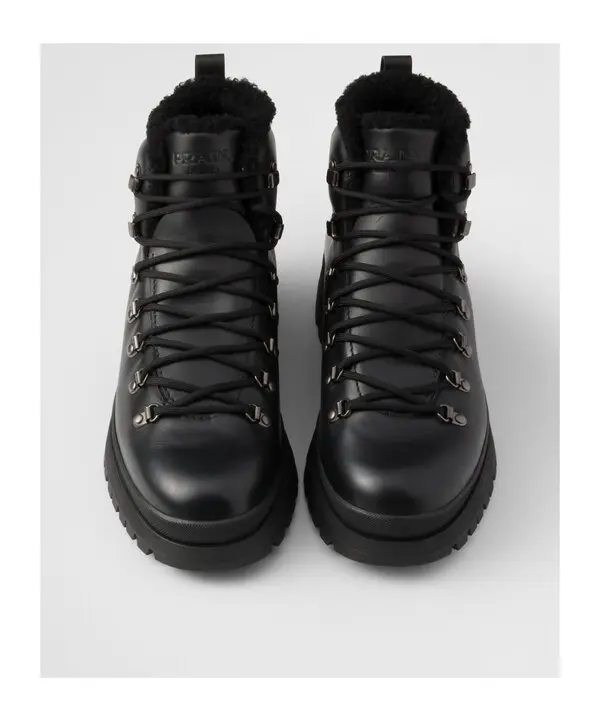 Prada Brixxen Leather Lace-up Ankle Boots