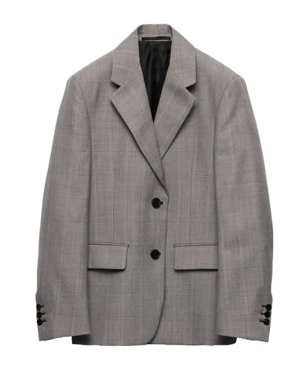 Prada Single-breasted Checked Grisaille Jacket