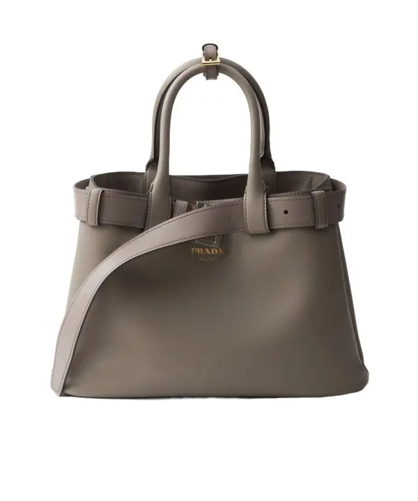 Prada Buckle Small Leather Handbag With Belt - Muddy Gray