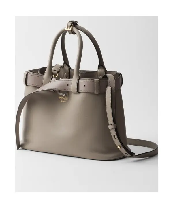 Prada Buckle Small Leather Handbag With Belt - Muddy Gray