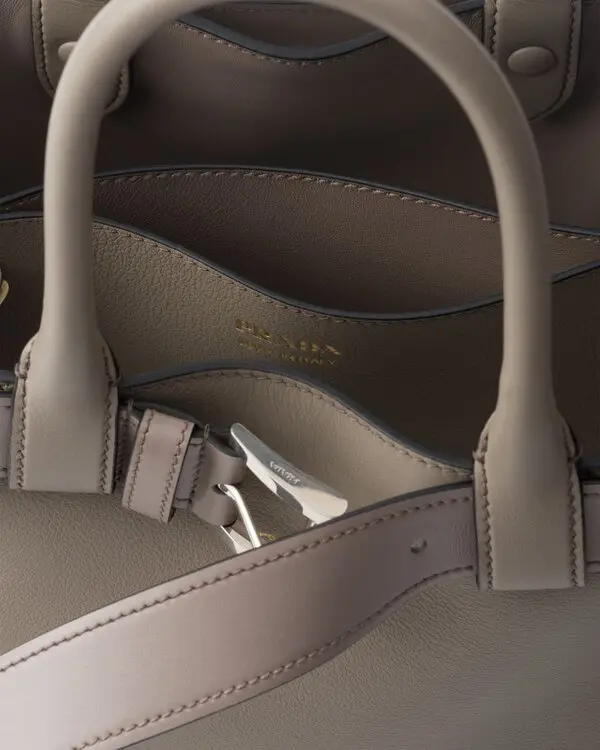 Prada Buckle Small Leather Handbag With Belt - Muddy Gray