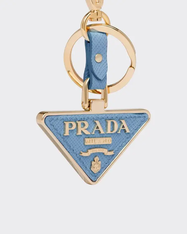 Prada Saffiano Leather And Metal Keychain With Iconic Pendants - Astral Blue