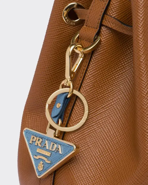Prada Saffiano Leather And Metal Keychain With Iconic Pendants - Astral Blue