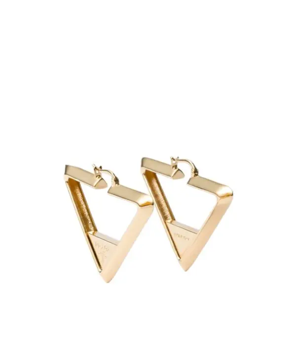 Prada Tone Metal Triangle Hoop Earrings - Gold