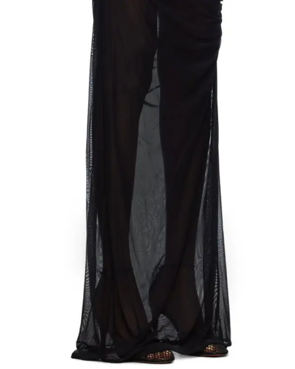 JEAN PAUL GAULTIER Mesh Maxi Dress With Flocked Stripes