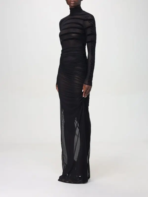 JEAN PAUL GAULTIER Mesh Maxi Dress With Flocked Stripes