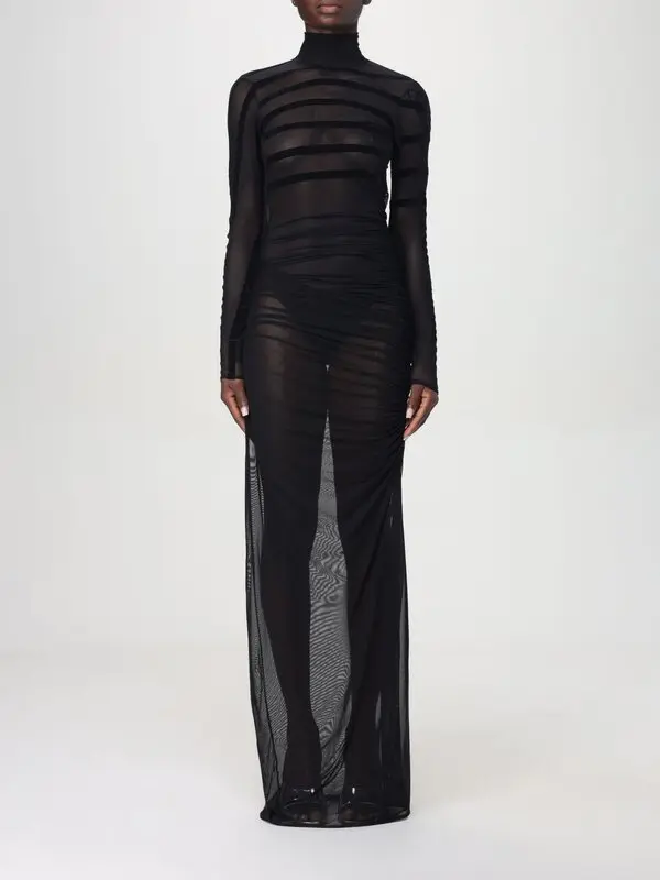 JEAN PAUL GAULTIER Mesh Maxi Dress With Flocked Stripes