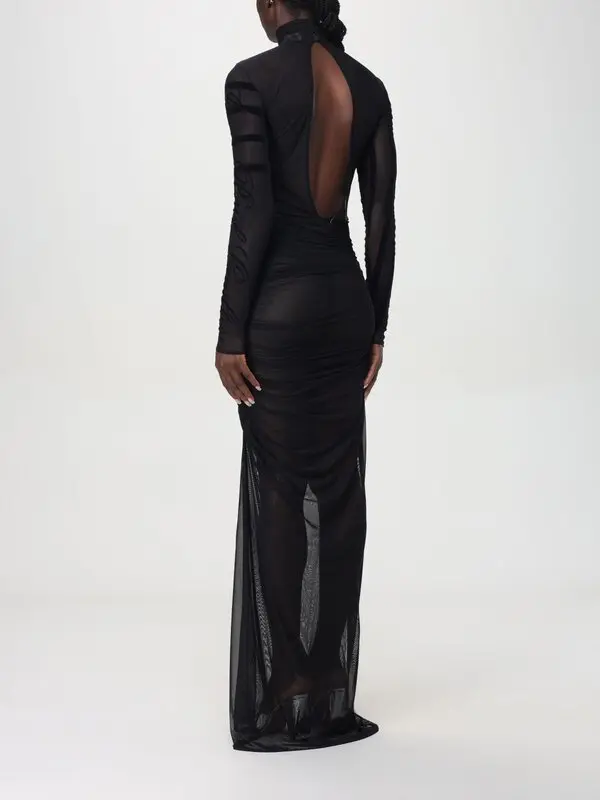JEAN PAUL GAULTIER Mesh Maxi Dress With Flocked Stripes