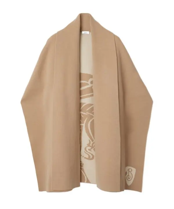 Burberry Reversible Cape With Equestrian Knight And B-shield Intarsia - Biscuits