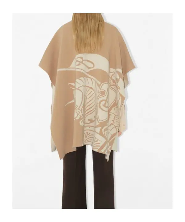 Burberry Reversible Cape With Equestrian Knight And B-shield Intarsia