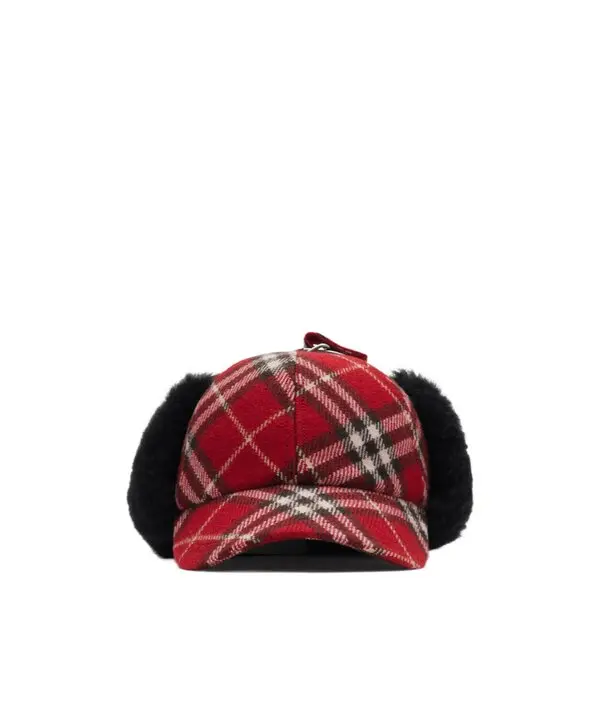 Burberry Checked Ear Flap Cap - Geranium