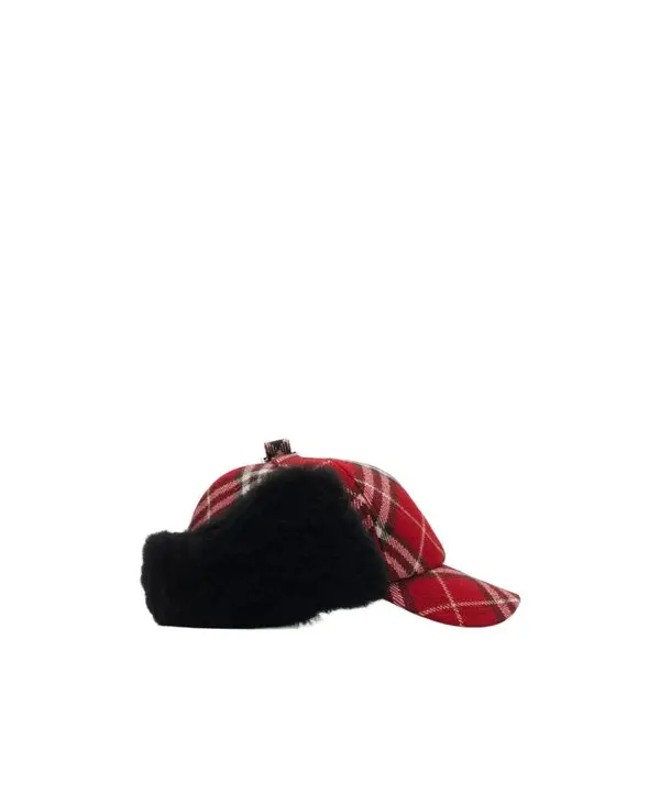 Burberry Checked Ear Flap Cap - Geranium