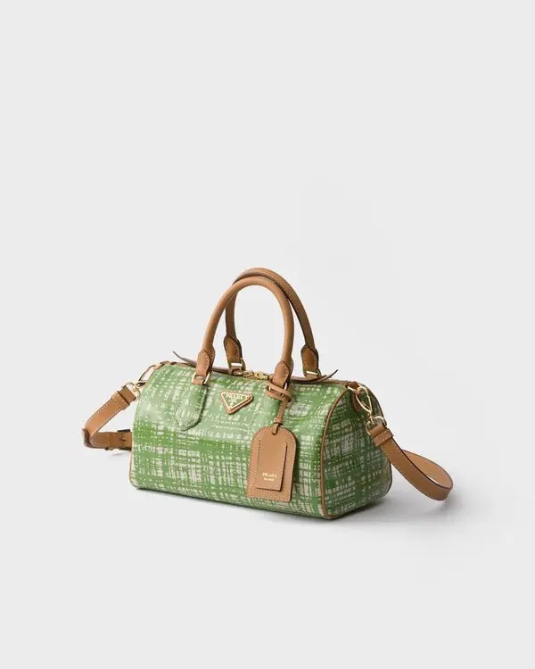 Prada Small Linen Blend And Leather Top-handle Bag