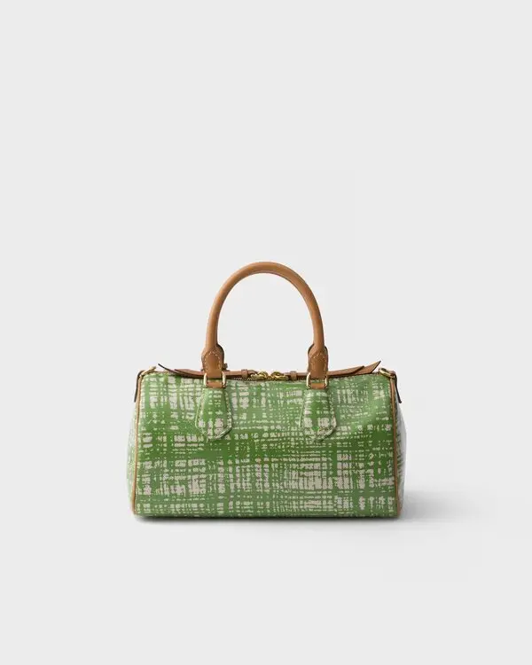 Prada Small Linen Blend And Leather Top-handle Bag