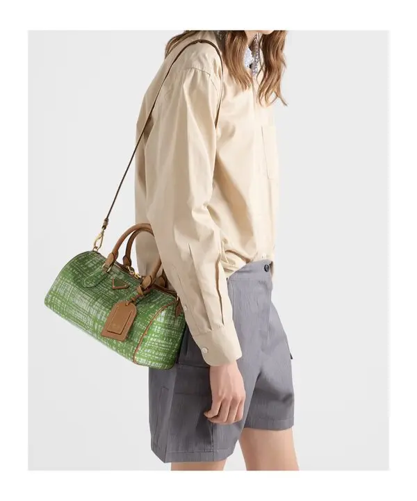 Prada Small Linen Blend And Leather Top-handle Bag