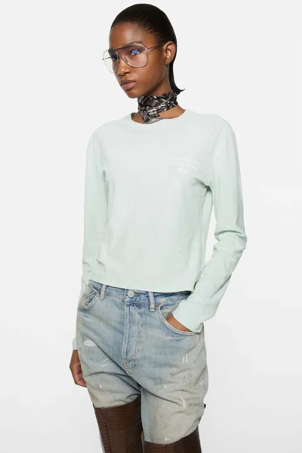 Acne Studios Long Sleeve Distressed Logo T-shirt - Light Mint