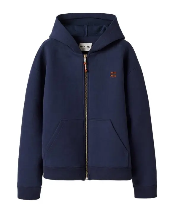 Miu Miu Embroidered Logo Zip-up Hooded Jacket