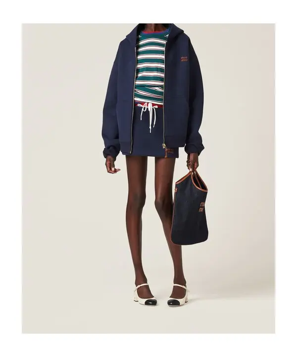 Miu Miu Embroidered Logo Zip-up Hooded Jacket
